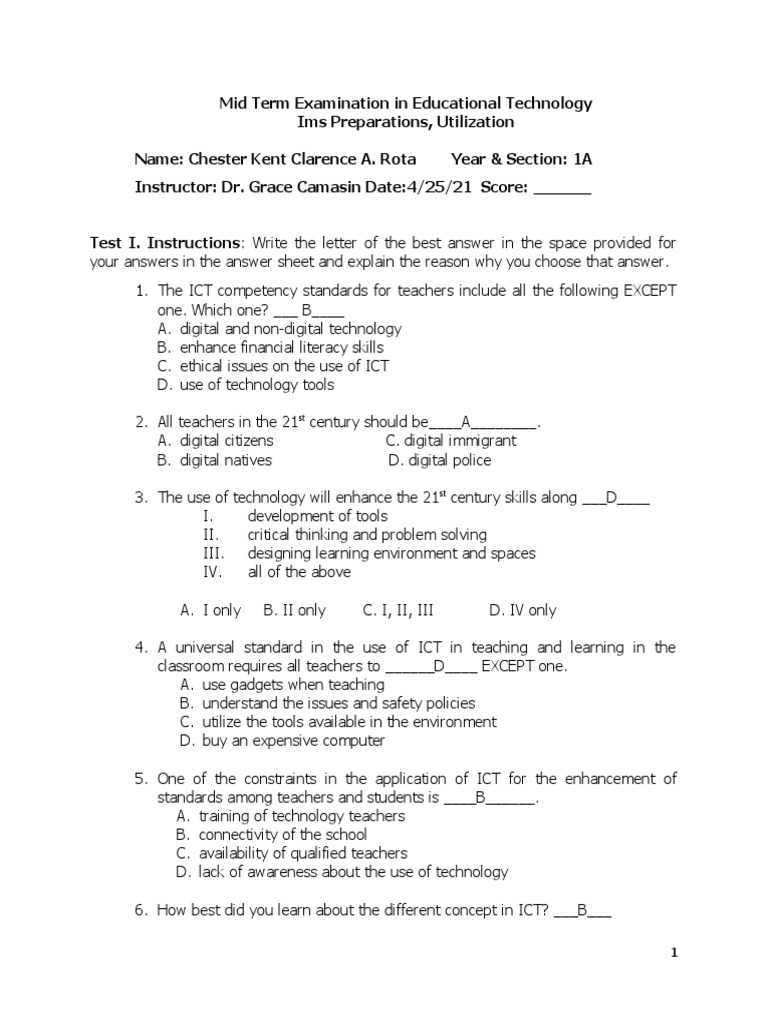 Mid Term Examination in Educational Technology | PDF | Educational ...