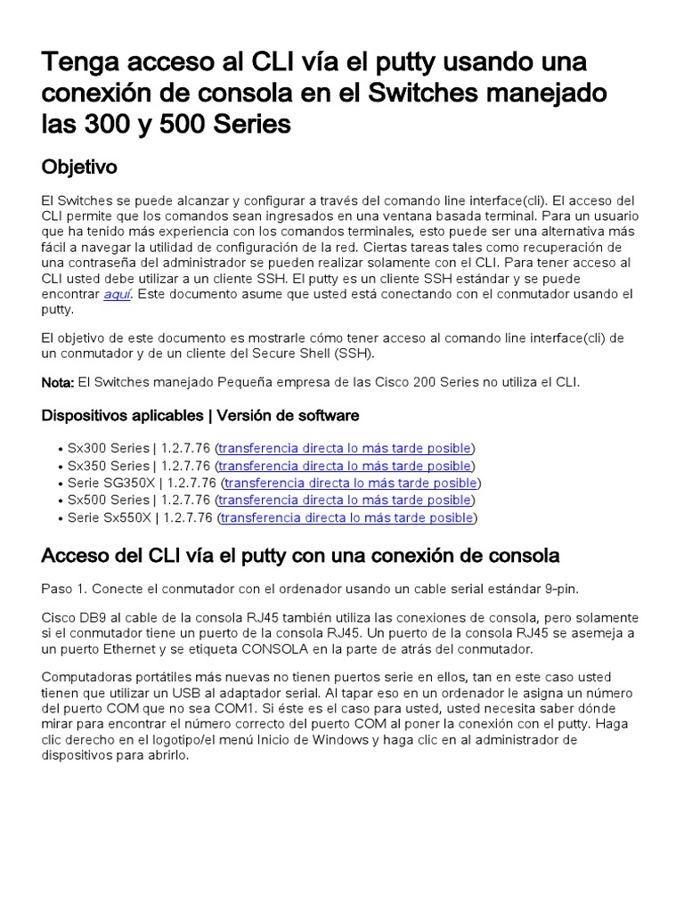 Acceso CLI en Switches Cisco 300/500 | PDF | Interfaz de línea de comando | Conmutador de red
