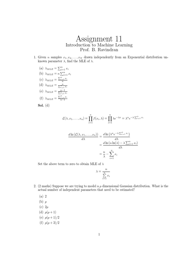 Assignment 11 Introduction To Machine Learning Prof B Ravindran Pdf Mathematical Analysis 