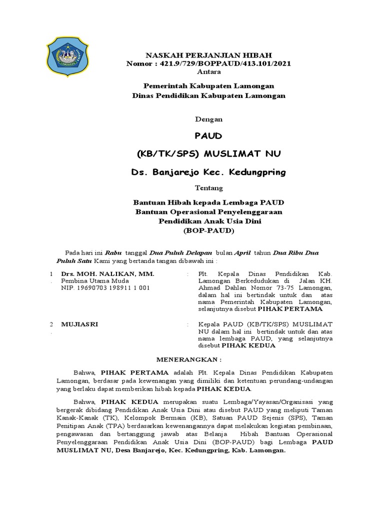 Berkas NPHD DLL Bop Paud Tahap I 2021-1 | PDF