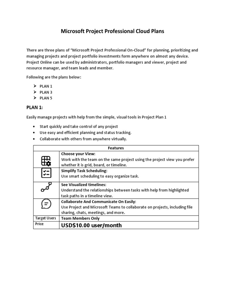 Microsoft Project Professional Cloud Plans | PDF | Cloud Computing ...