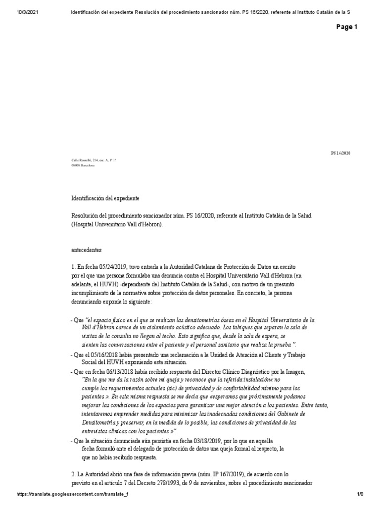 Apdcat Sanciona Hospital Por Llamar A Pacientes Por El Nombre | PDF ...