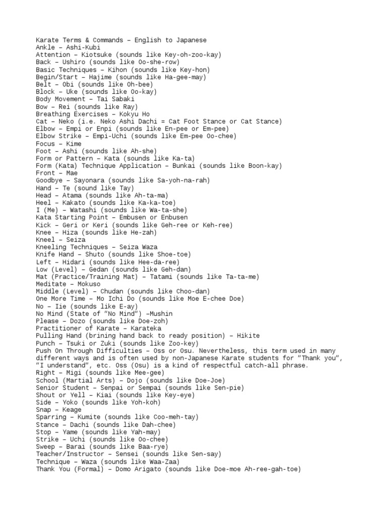 Karate Terms & | PDF | Karate | Japanese Martial Arts