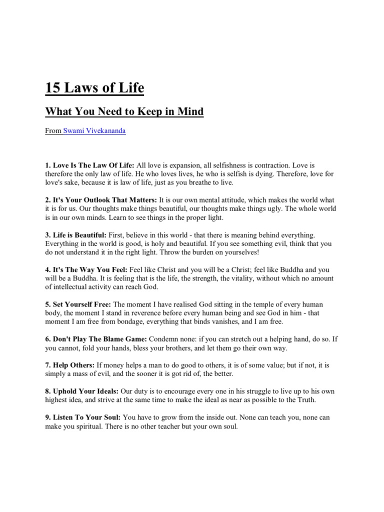 15 Laws of Life | PDF | Soul | Love