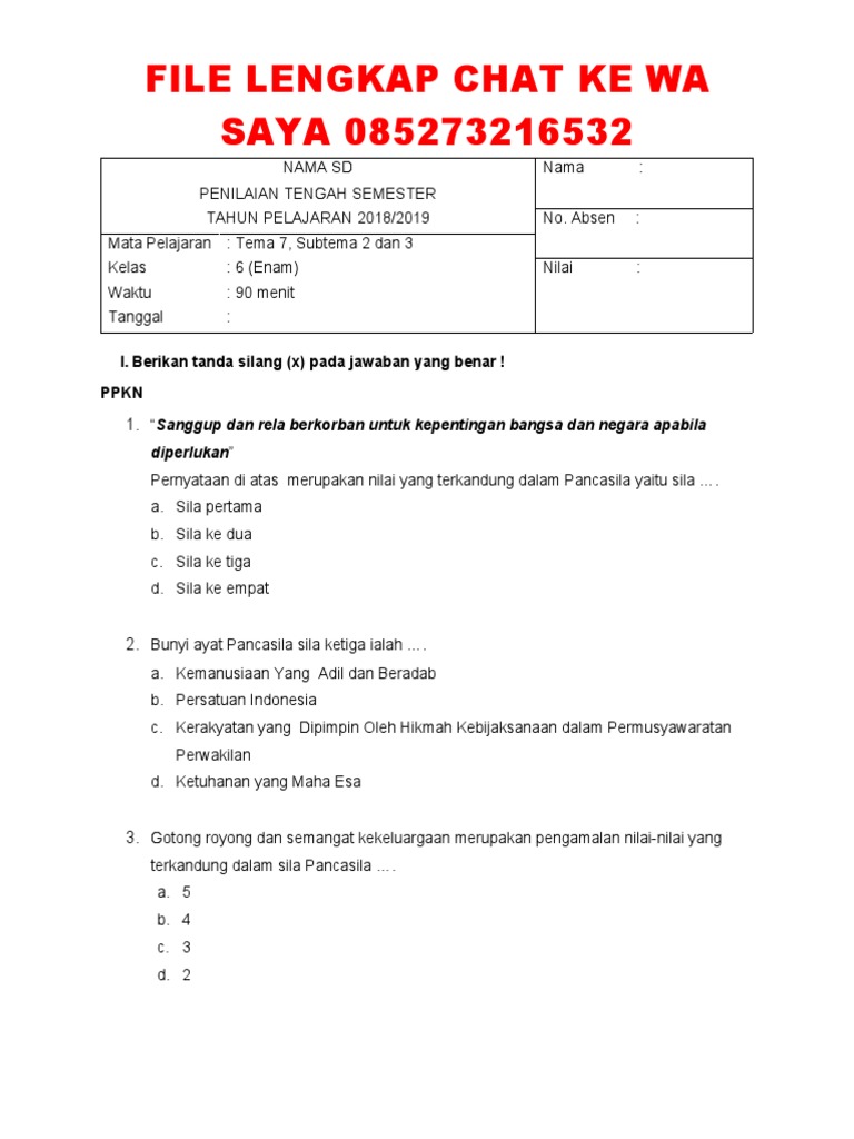 Soal Pts Kelas 6 Tema 7 Semester 2 Revisi | PDF | Kajian Bahasa Asing