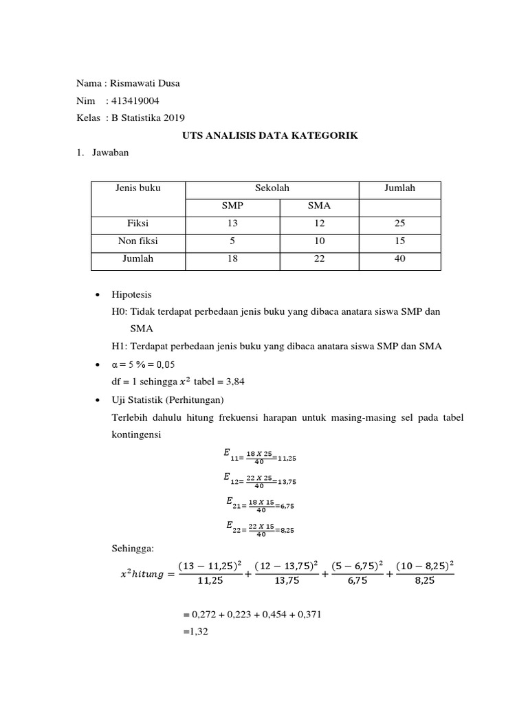 Analisis Data Kategorik Siswa 2019 | PDF