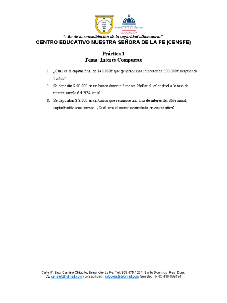 Centro Educativo Nuestra Señora de La Fe (Censfe) Práctica 1 Tema ...