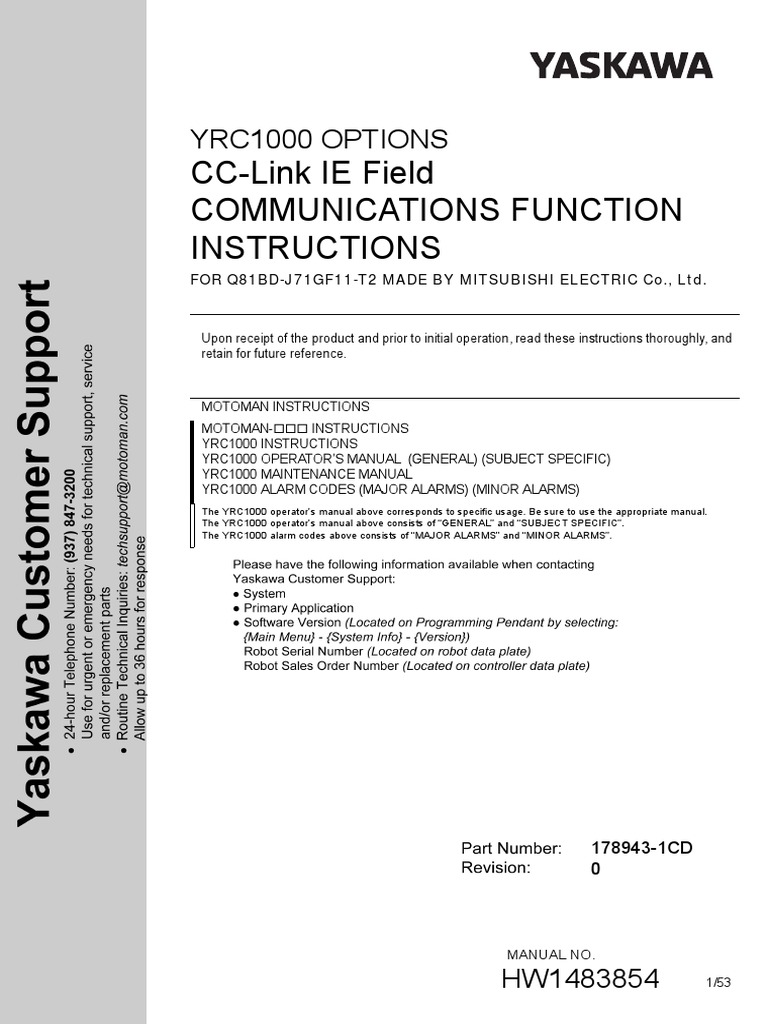 CC-Link IE Field Communications Function Instructions: Yrc1000 Options | PDF | Input/Output ...
