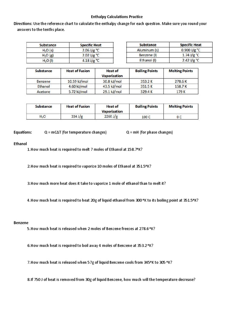 Enthalpy Calculations Practice-3 | PDF