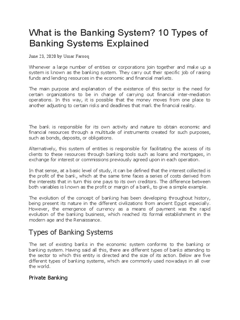What Is The Banking System? 10 Types of Banking Systems Explained | PDF ...
