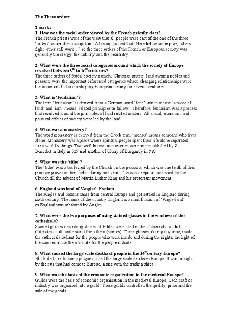 The Three Orders | PDF | Serfdom | Feudalism