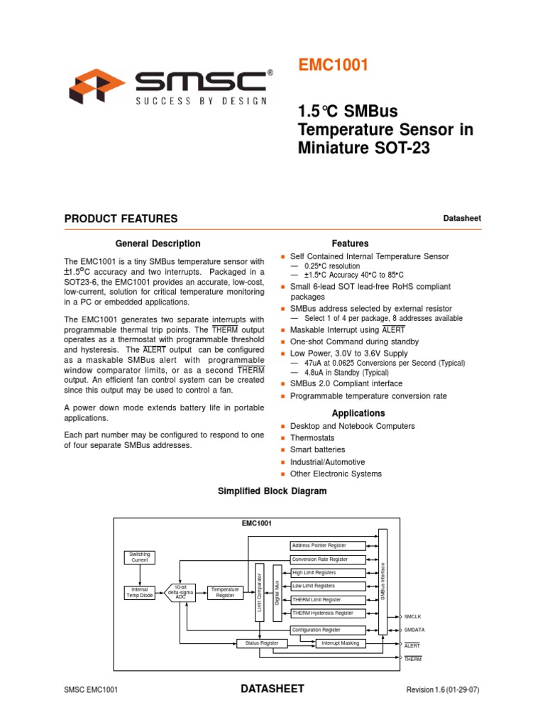 1.5°C Smbus Temperature Sensor in Miniature Sot-23: Product Features ...