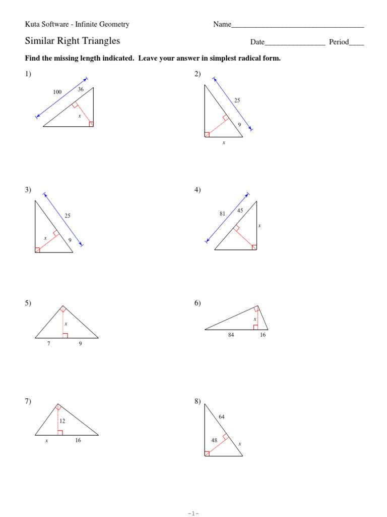 Similar Right Triangle Worksheet | PDF | Geometric Objects | Euclid