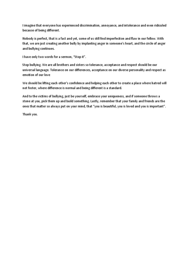 Anti-Bullying Short Speech | PDF