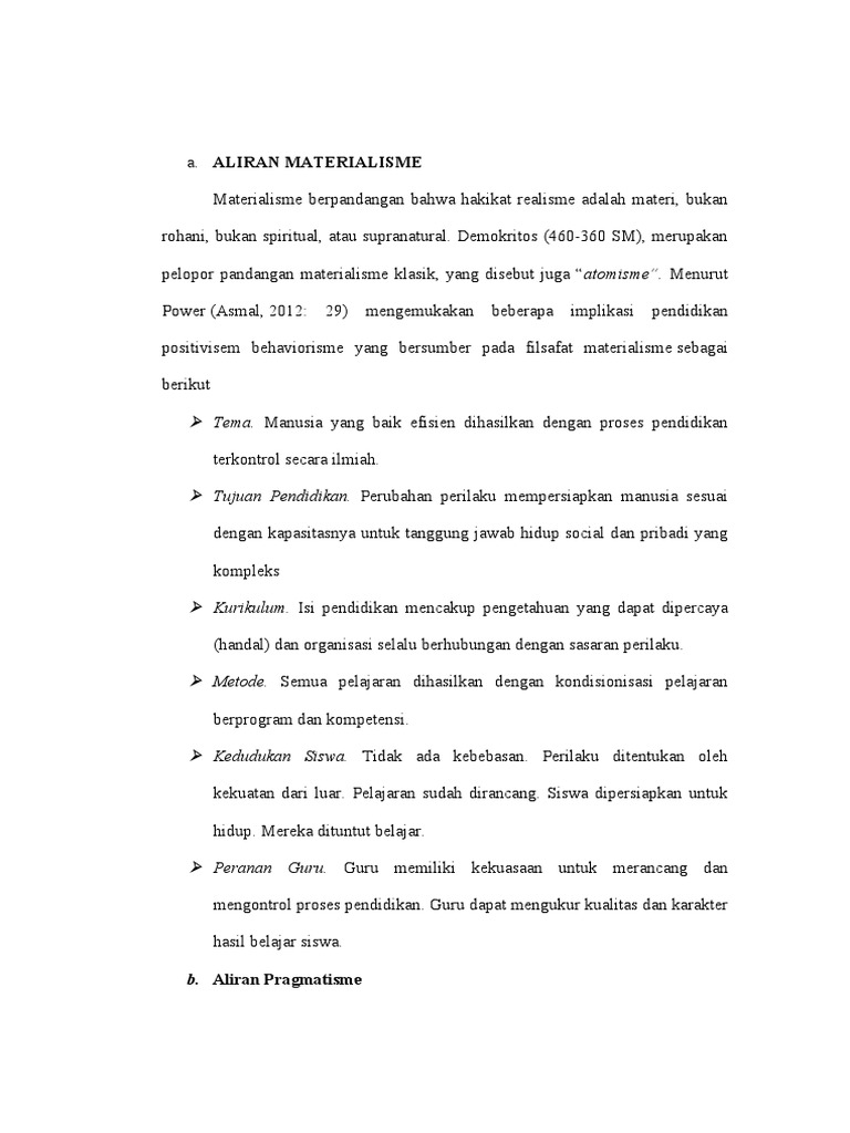 Filsafat Pendidikan: Materialisme, Pragmatisme, Pancasila | PDF