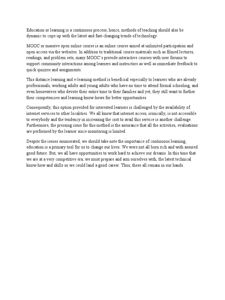 Education or Learning Is A Continuous Process | PDF