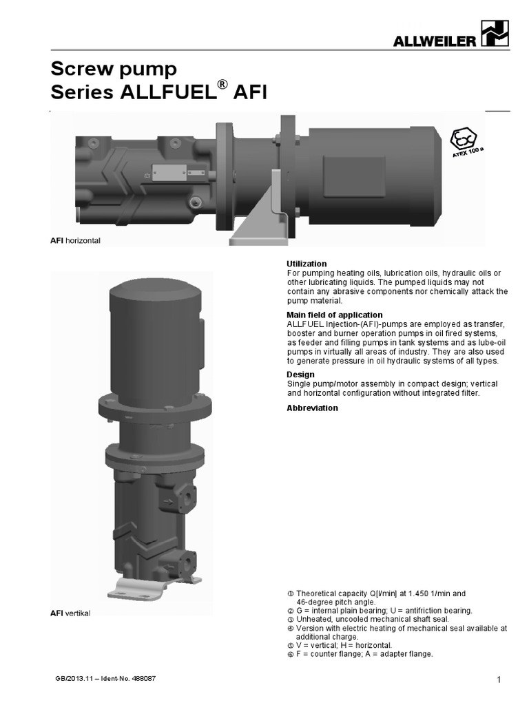 Screw Pump Series ALLFUEL AFI: GB/2013.11 - Ident-No. 488087 | PDF ...