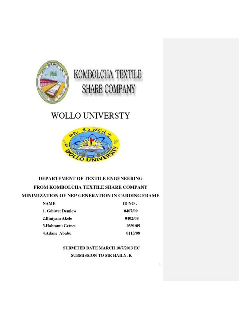 Minimizing Nep Generation in Carding at Kombolcha Textile | PDF ...