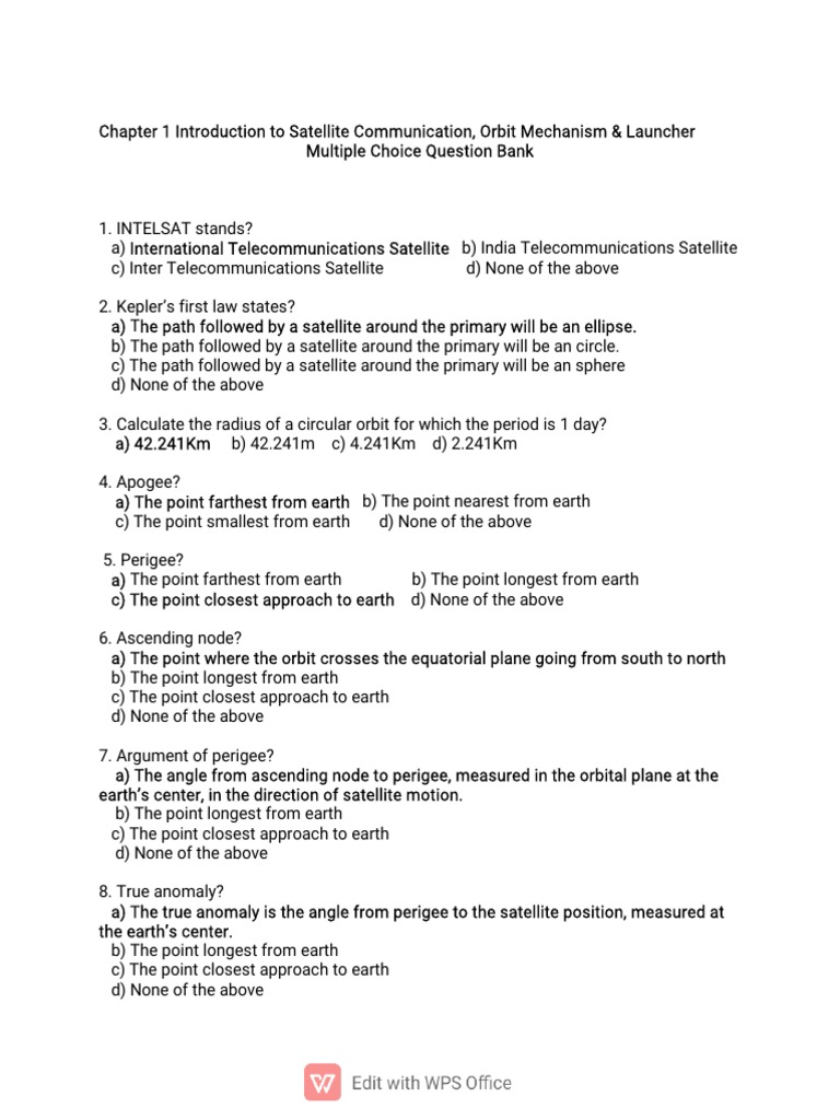 SATELLITE COMUNICATION MCQs ALL UNITS | PDF | Teaching Mathematics | Nature