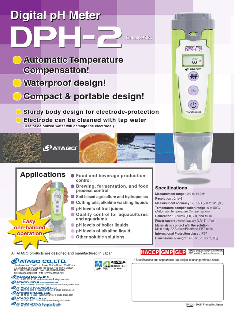 ATAGO Digital PH Meter DPH-2 - en | PDF | Ph | Physical Chemistry