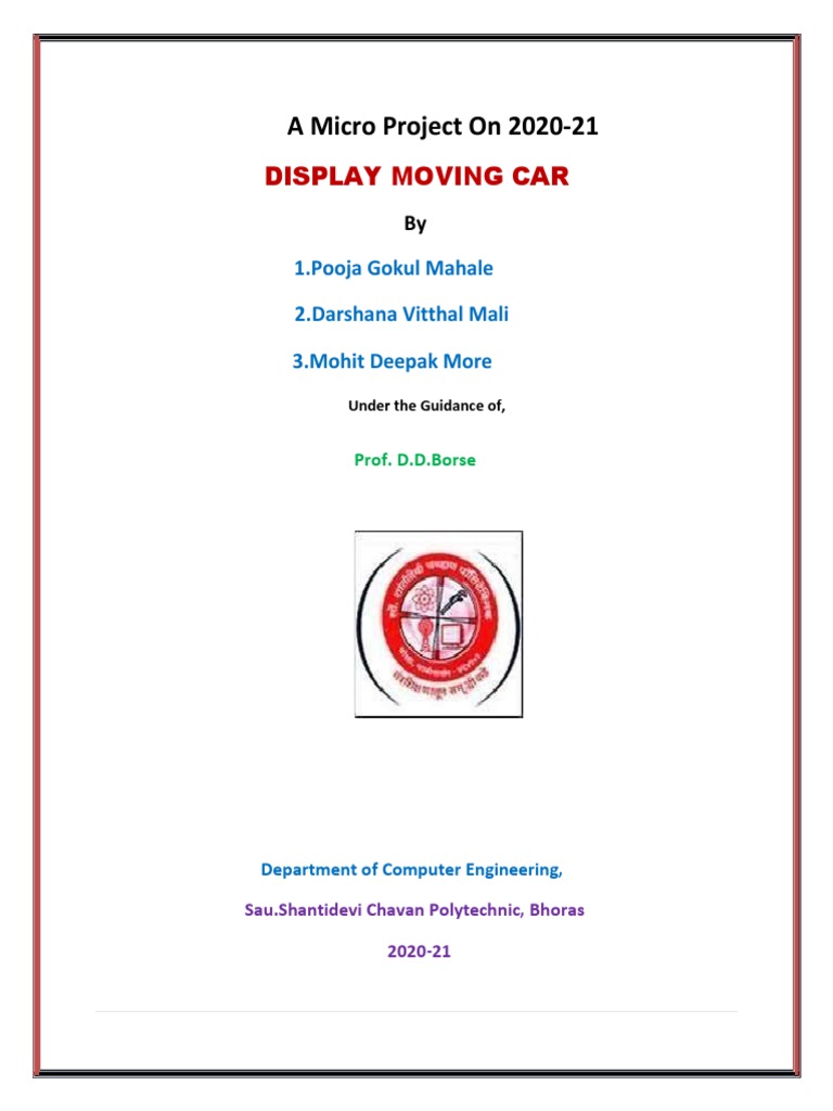 A Micro Project On 2020-21: Display Moving Car | PDF | Information Age ...
