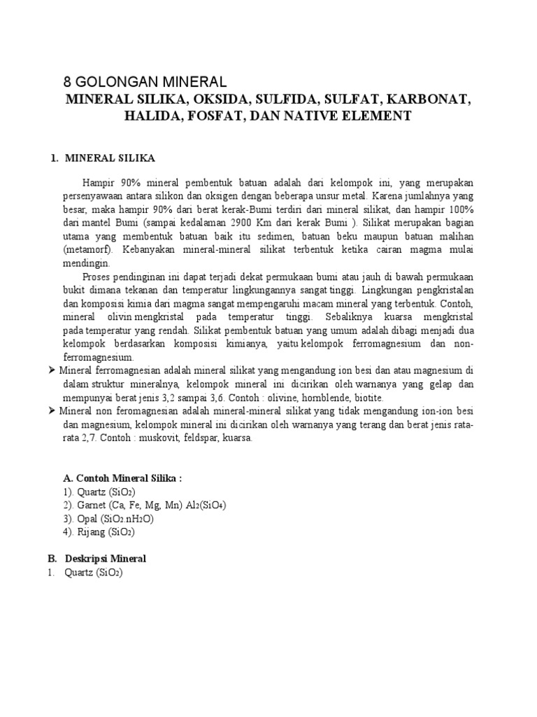 8 Golongan Mineral | PDF | Sains & Matematika | Teknologi & Rekayasa