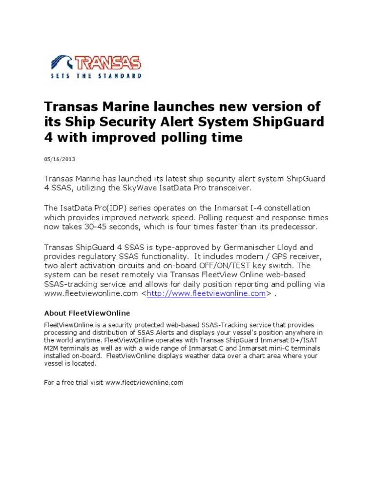 Transas Ssas Shipguard4 | PDF