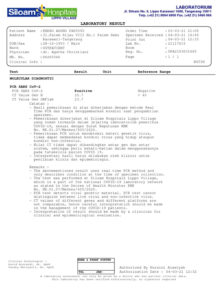 Laboratory Result: Test Result Unit Reference Range Molecular ...