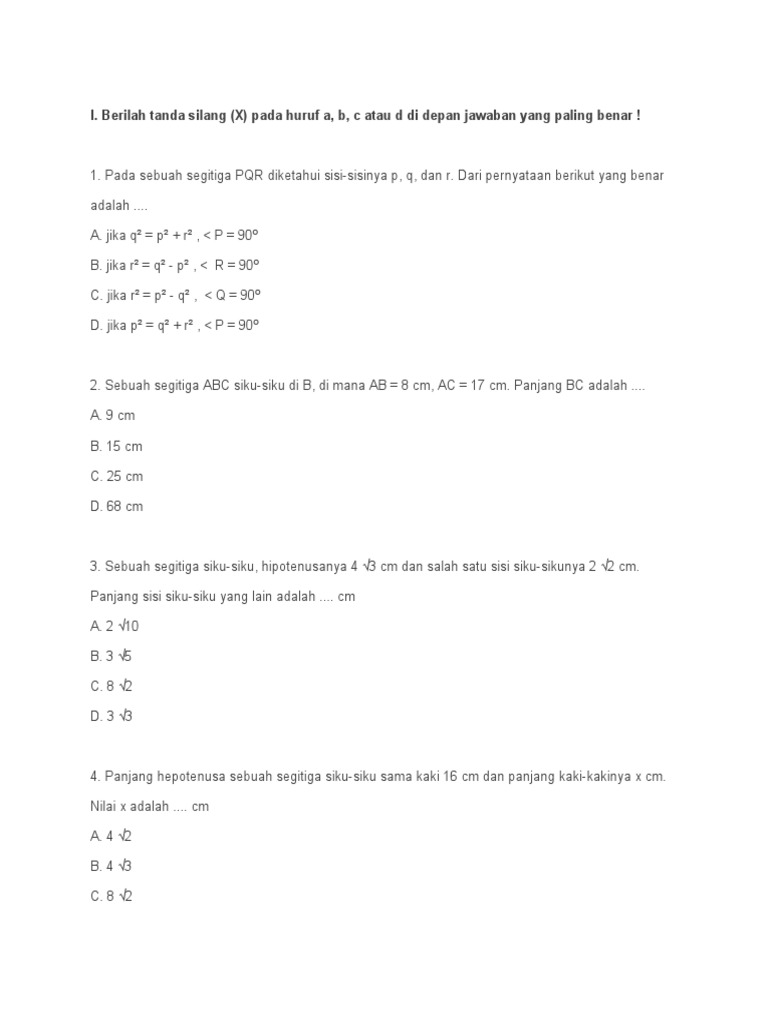 Soal Soal Pythagoras Pdf