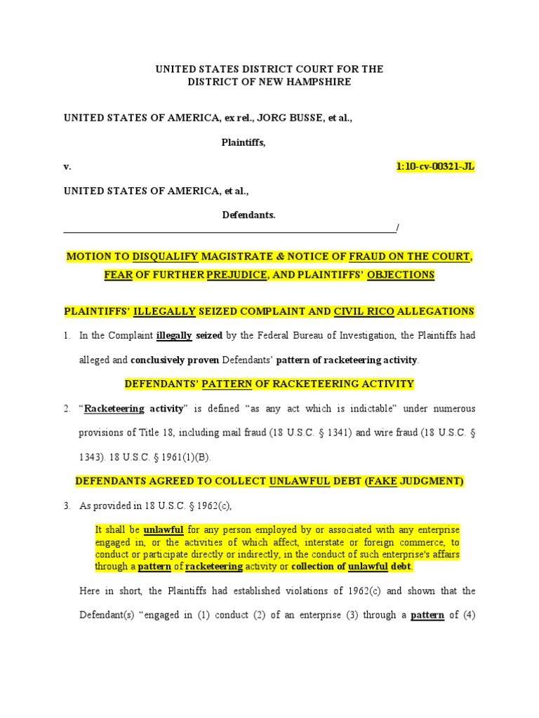 Motion To Disqualify | PDF | Mail And Wire Fraud | Complaint