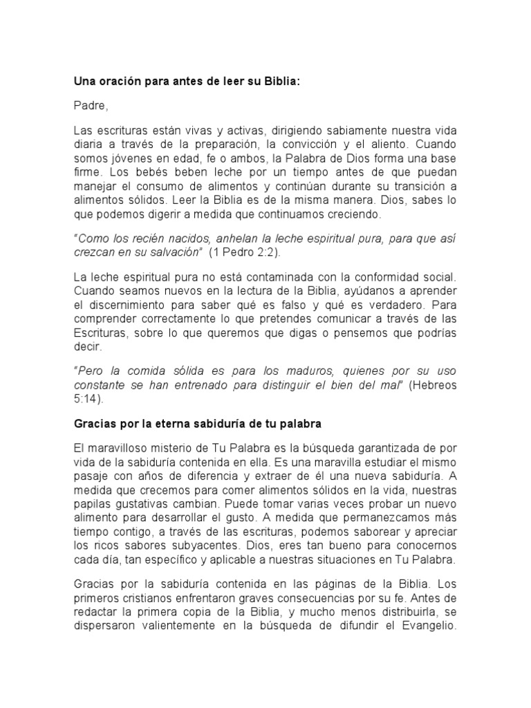 Una Oración para Antes de Leer Su Biblia | PDF | Oración | Biblia