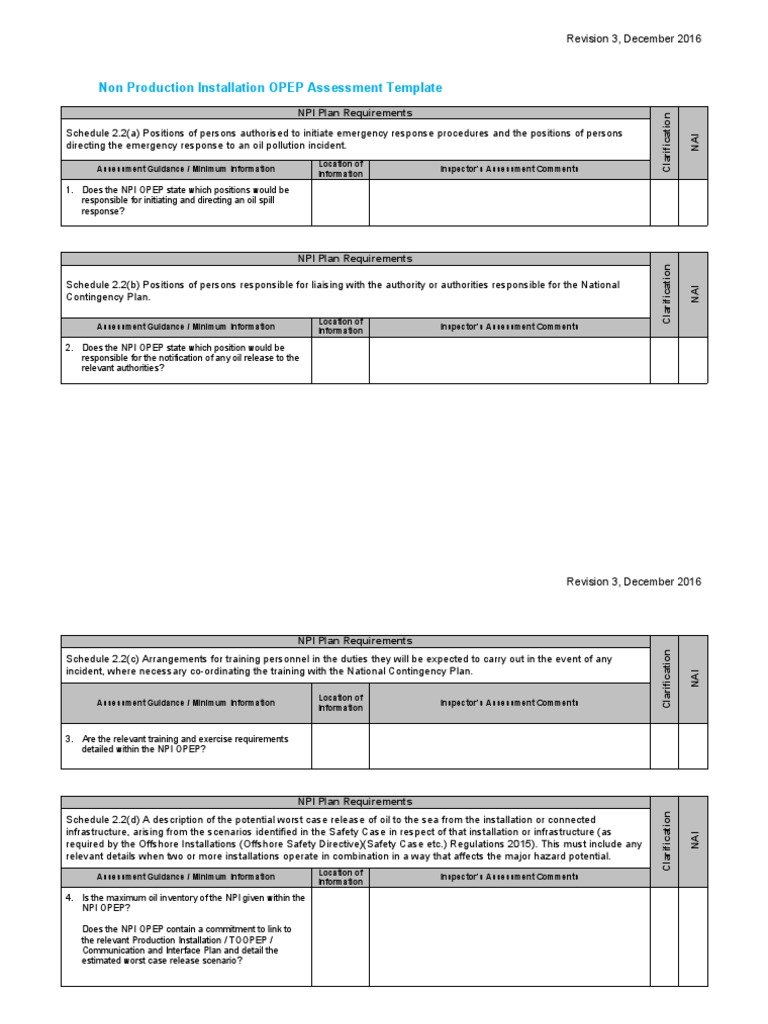 Non Production Installation OPEP Assessment Template: NPI Plan ...
