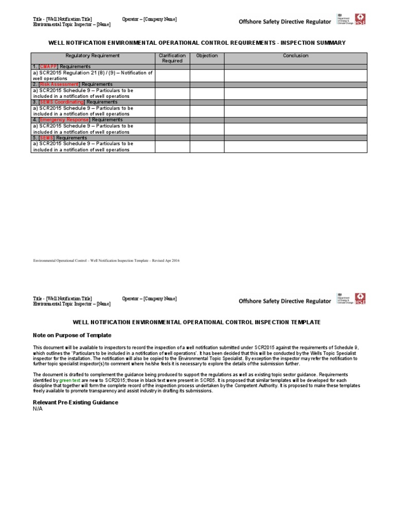 Well Notification Environmental Operational Control Requirements ...