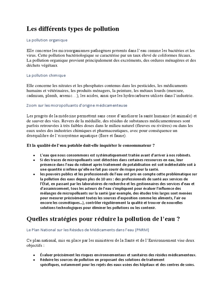Types de pollution de l'eau expliqués | PDF | Pollution de l'eau | la ...