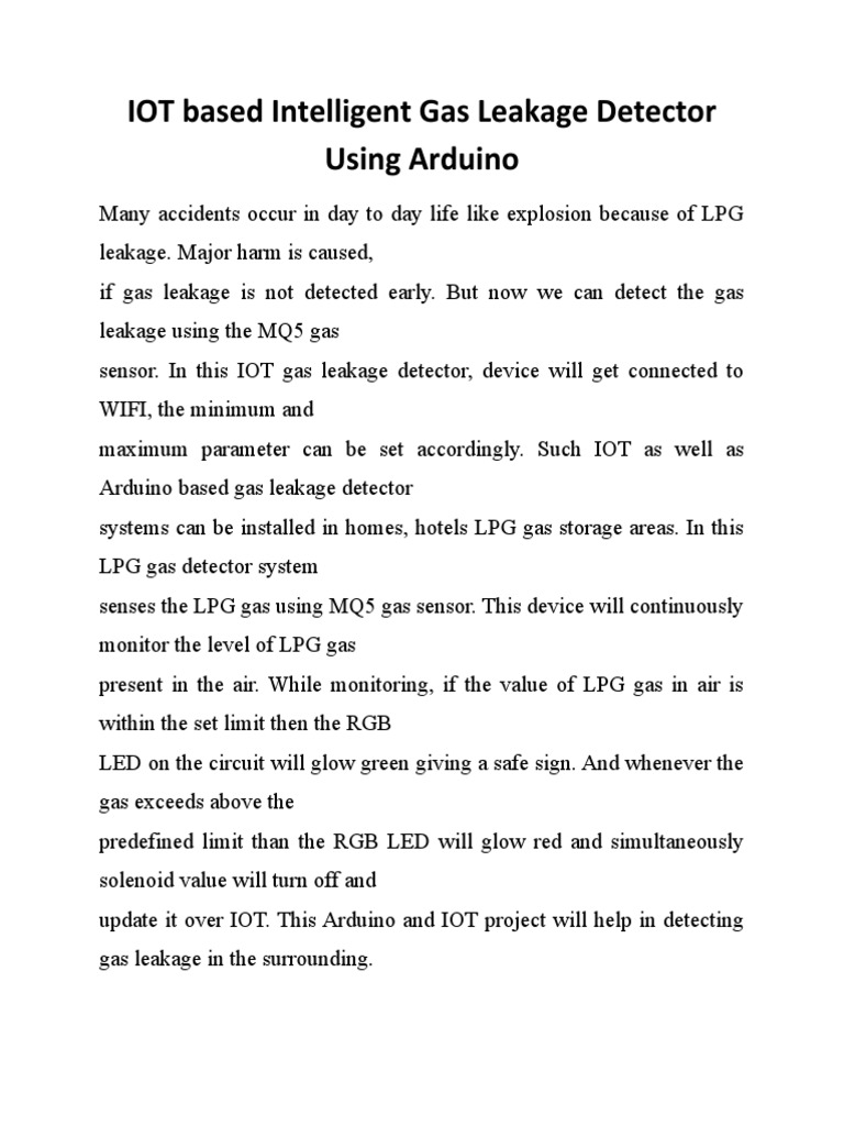 IOT Based Intelligent Gas Leakage Detector Using Arduino | PDF