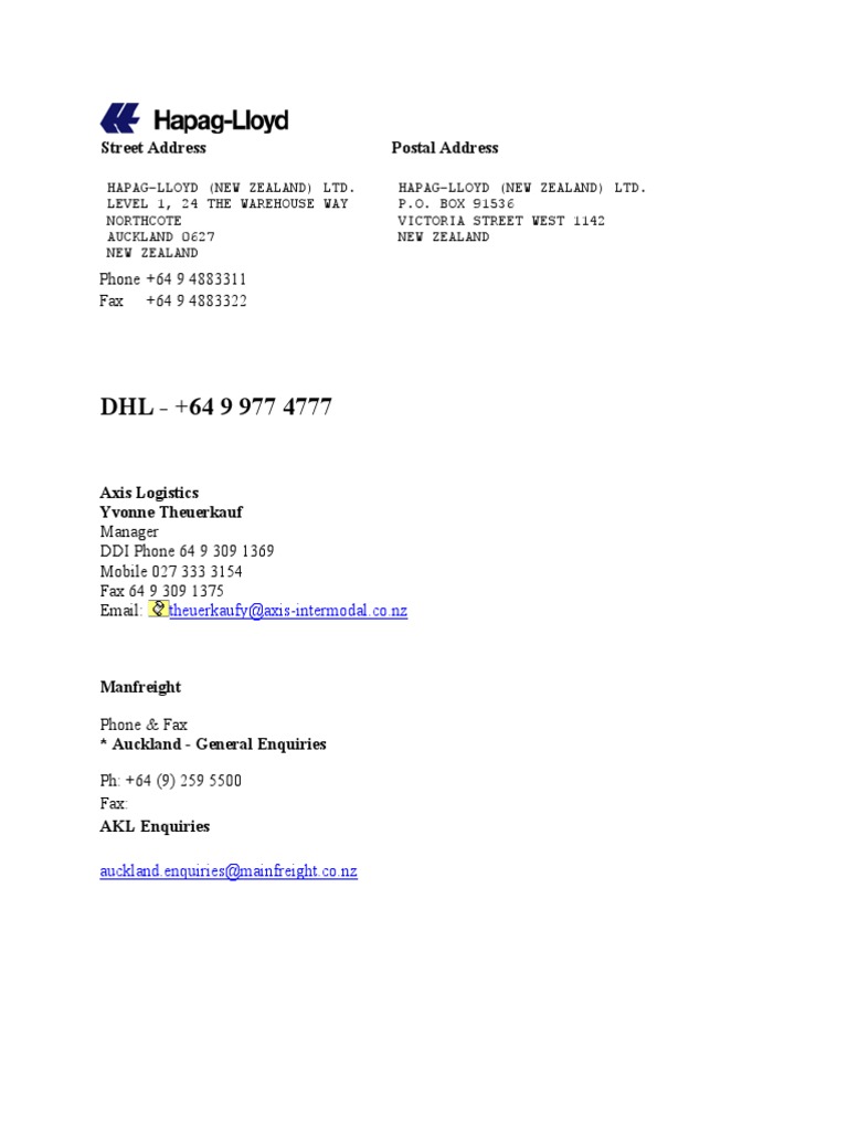 Street Address Postal Address: Phone +64 9 4883311 Fax +64 9 4883322 ...