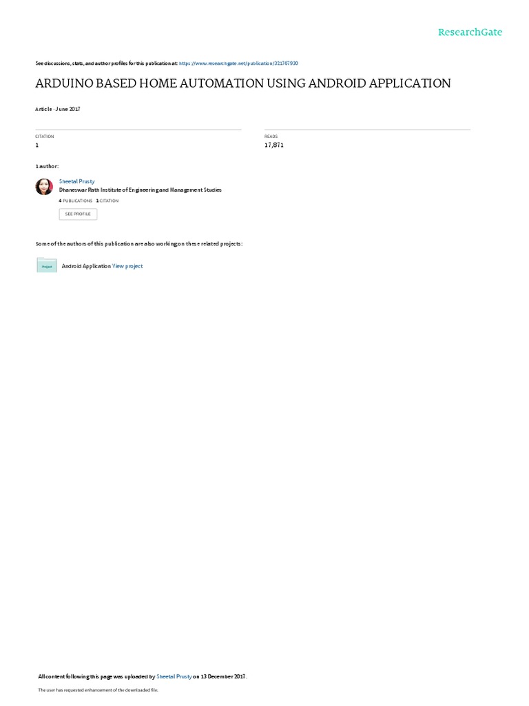 Arduino Based Home Automation Using Android Application: June 2017 ...