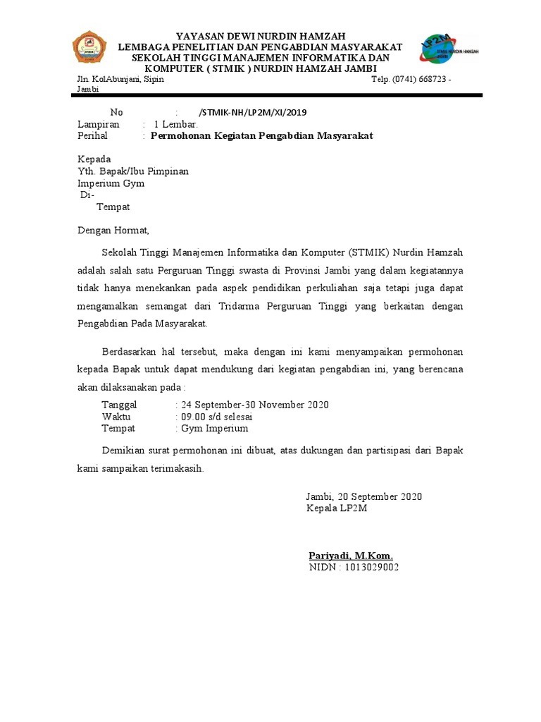 Surat Permohonan Pengabdian | PDF