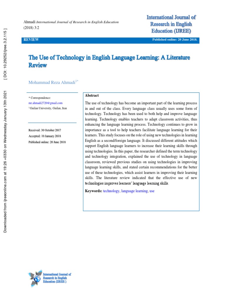 The Use of Technology in English Language Learning Lit Review | PDF ...