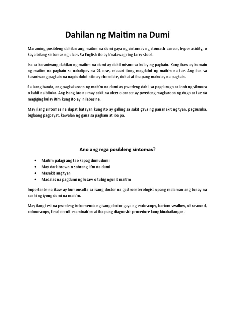 Dahilan NG Maitim Na Dumi | PDF