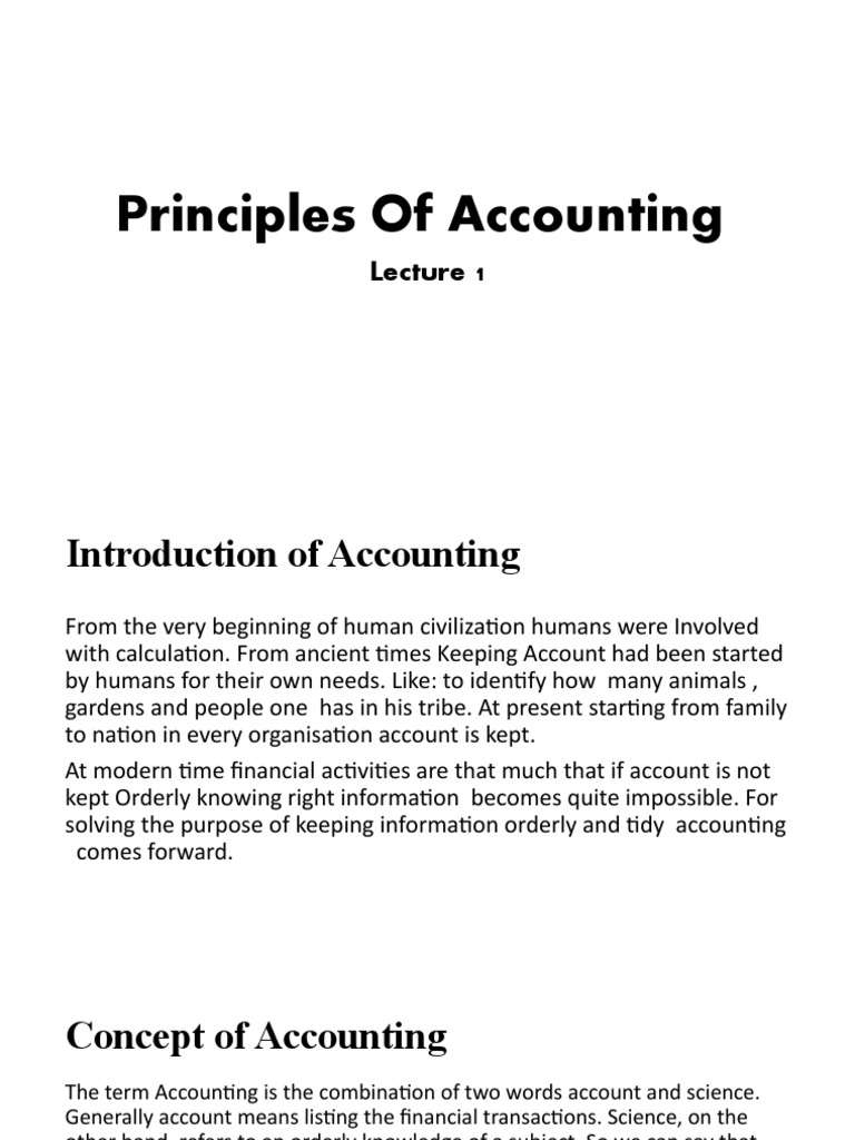 Principles of Accounting Lecture 1 | Download Free PDF | Financial ...