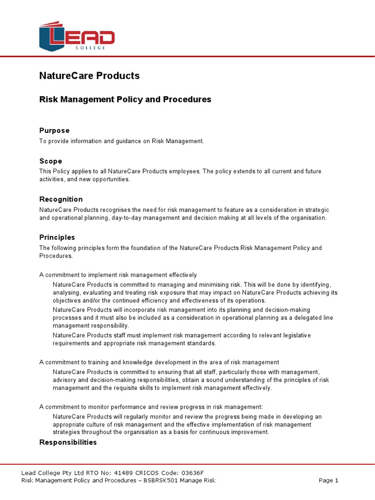 Risk Management Policy and Procedures | PDF | Risk Management | Governance