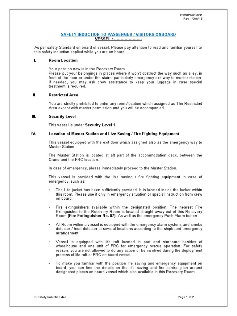 Safety Induction for Vessel Visitors | PDF | Ships | Water Transport