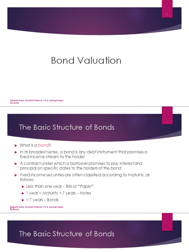 Bond Valuation: Debashis Saha, Assistant Professor, F & B ...