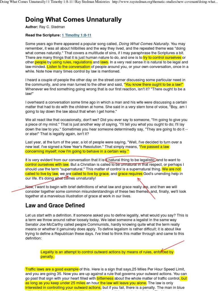 Doing What Comes Unnaturally - 1 Timothy 1 - 8-11 - Ray Stedman ...