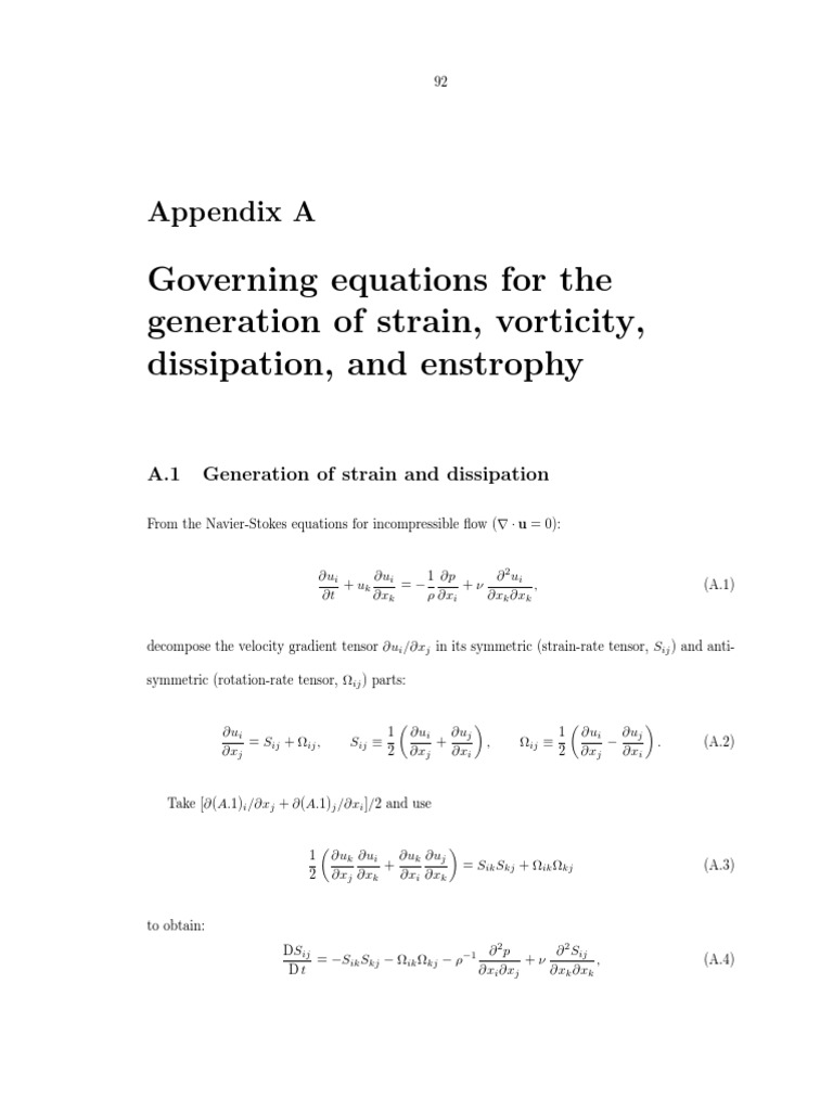 Governing Equations For The Generation of Strain, Vorticity, Dissipation, and Enstrophy | PDF ...