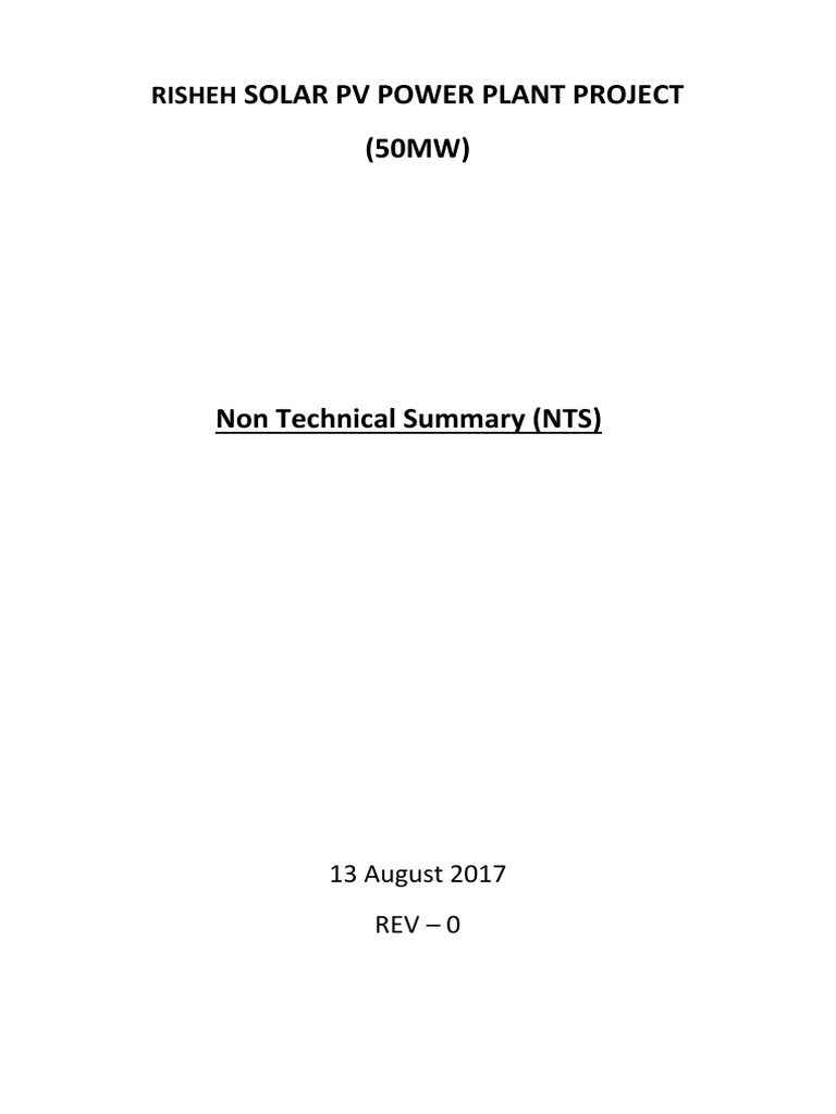 Solar PV Power Plant Project (50MW) : Risheh | PDF | Environmental ...