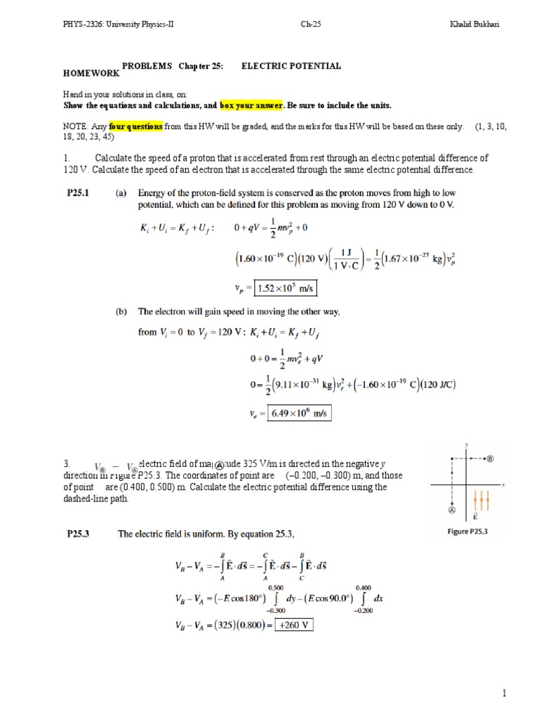 Electric Potential Homework Problems | PDF | Electron | Electric Field