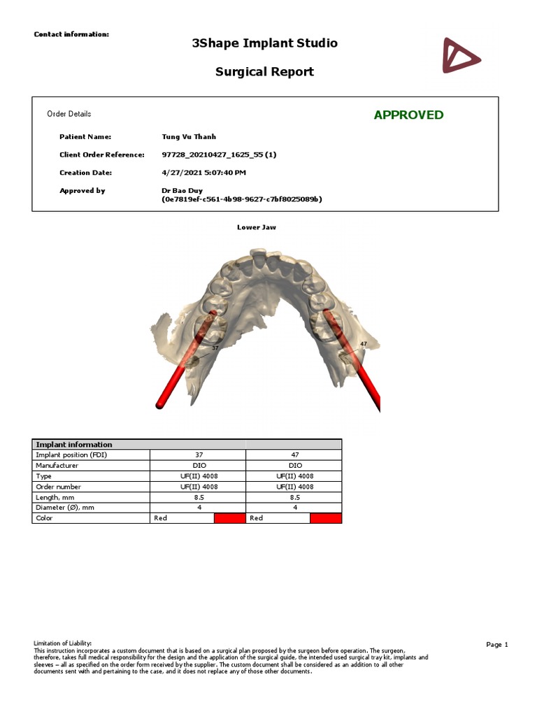 3shape Implant Studio Surgical Report: Approved | PDF | Medicine ...