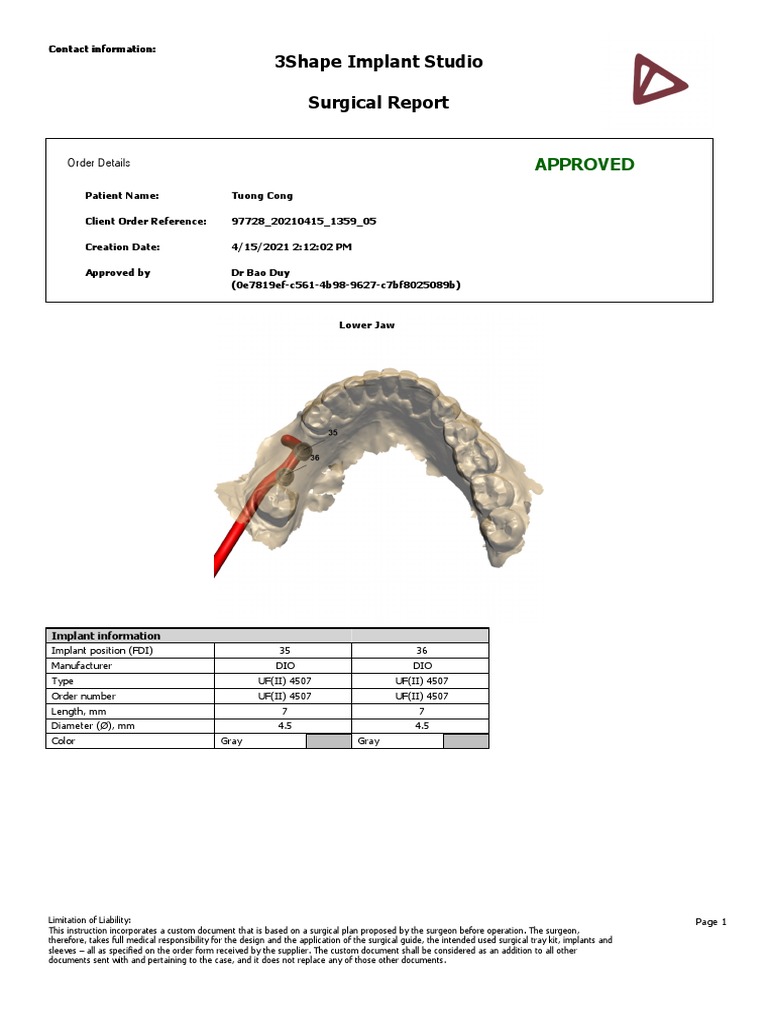 Surgical Report for Tuong Cong Detailing Implant Plans and Safety Zones ...